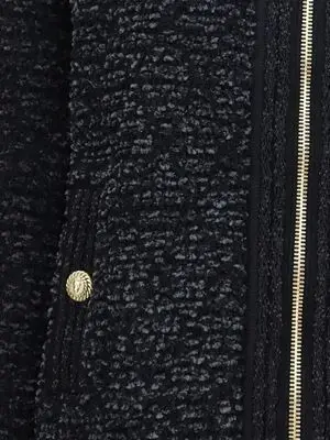 Balmain Cropped Bouclé Bomber Jacket With Zip Closure And Welt Pockets