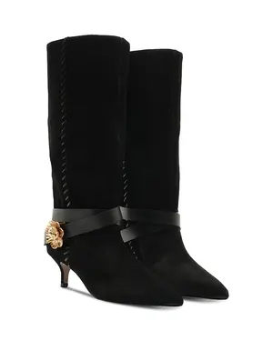 Farm Rio Kitten Belted Suede Boots - Black