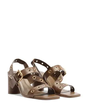 Farm Rio Grommet Block Heel Leather Sandals - Sand