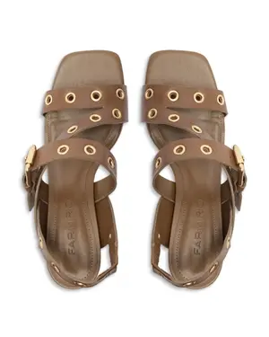 Farm Rio Grommet Block Heel Leather Sandals