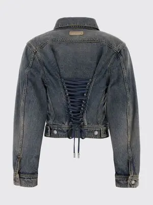 Alexander McQueen Cropped Denim Jacket In Cotton With Woven Details