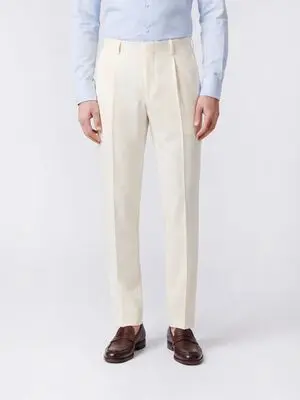 FERRAGAMO Slim Fit Cotton And Cashmere Tailored Trousers With Concealed Closure