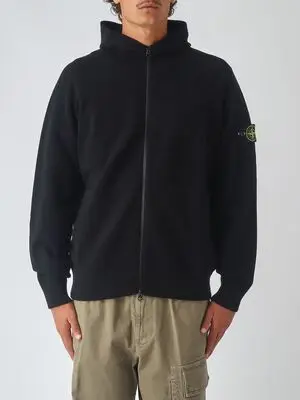 Stone Island Hooded Zip Up Sweatshirt - Black