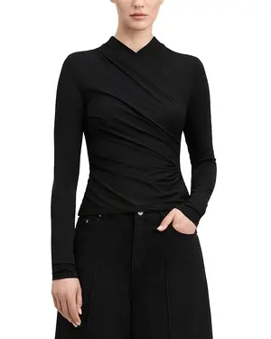 Derek Lam 10 Crosby Isaiah Draped Long Sleeve Wrap Top - Black