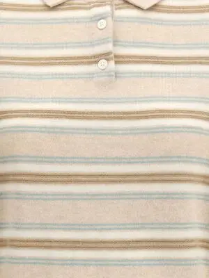 Guest In Residence Striped Cashmere Long-sleeve Slim Fit Polo Jumper - Beige