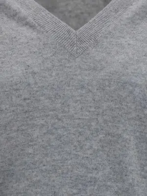 Brunello Cucinelli V-neck Jumper In Pure Cashmere With Ribbed Trims