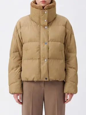 Brunello Cucinelli Short Quilted Down Jacket In Cotton With Fur Collar - Hazel