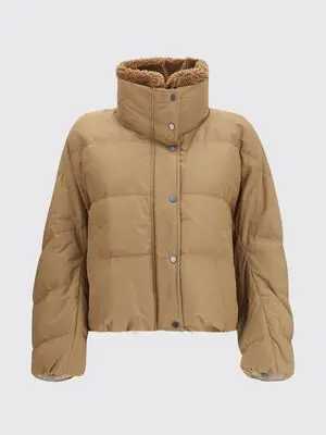 Brunello Cucinelli Short Quilted Down Jacket In Cotton With Fur Collar - Hazel