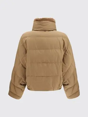 Brunello Cucinelli Short Quilted Down Jacket In Cotton With Fur Collar - Hazel