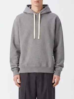 JIL SANDER Hooded Cotton Sweatshirt With Drawstring And Contrast Logo - Grey