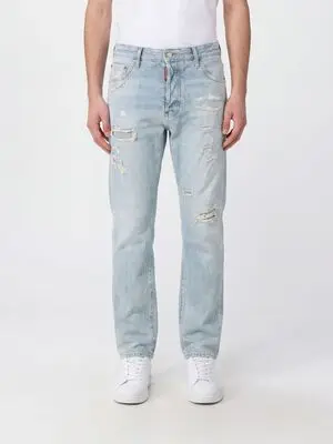 Dsquared2 Kawaii Regular Fit Straight Jeans In Distressed Cotton Denim - Navy