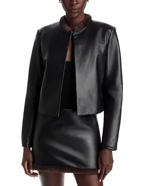Alexander Wang Cropped Faux Fur Trim Leather Jacket