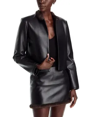 Alexander Wang Cropped Faux Fur Trim Leather Jacket