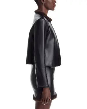 Alexander Wang Cropped Faux Fur Trim Leather Jacket