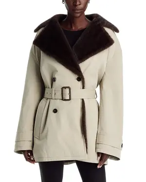 Alexander Wang Faux Fur Lined Trench Coat - Stone