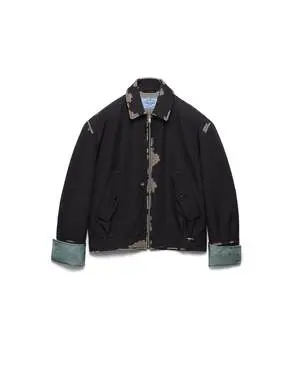 Prada Bonded Leather And Houndstooth Jacket - Black