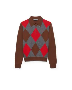 Prada Argyle Cashmere Polo Sweater - Brown