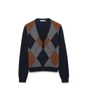 Prada Argyle Cashmere Cardigan Blue