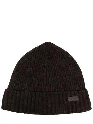 Barbour Wool-blend Logo Patch Knit Beanie With Ribbed Turn-up Brim - Green
