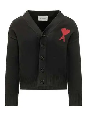 AMI Paris V-neck Cardigan With Adc Detail