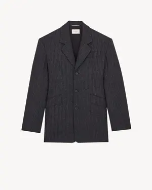 Saint Laurent 40's Single-breasted Jacket In Pinstripe Brushed Wool Felt
