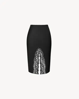 Saint Laurent Split Slip Skirt In Double-face Silk Satin And Lace
