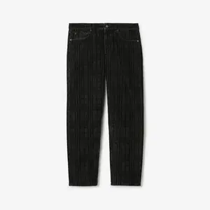 Burberry Check Flocked Straight Jeans - Black