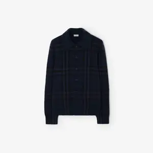 Burberry Check Cashmere Cardigan - Navy