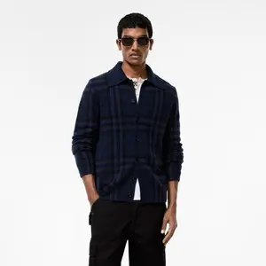 Burberry Check Cashmere Cardigan - Navy