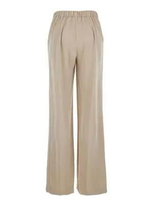 P.a.r.o.s.h Wide Leg Pants With Elastic Waist - Cream