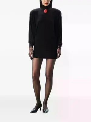 MANURI Rossie Floral-appliqué Mini Dress - Black