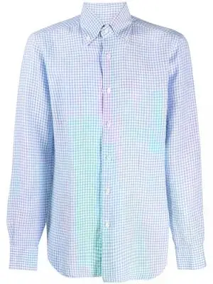 BARBA NAPOLI Gingham Check Pattern Shirt - Blue