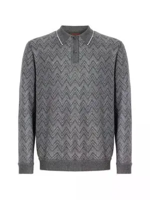 Missoni Long-sleeve Cashmere Zig Zag Polo Shirt - Grey