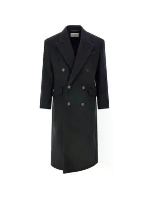 Saint Laurent Long Coat In Double-face Wool Felt - Blue