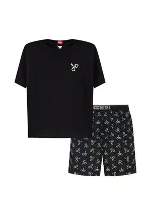 DIESEL® Cotton Pyjama Set With Handcuff Print