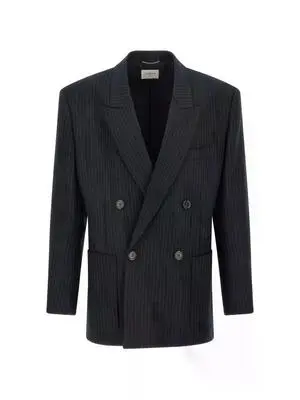 Saint Laurent Double-breasted Jacket In Pin-dot Stripe Wool Gabardine