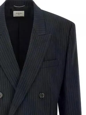 Saint Laurent Double-breasted Jacket In Pin-dot Stripe Wool Gabardine