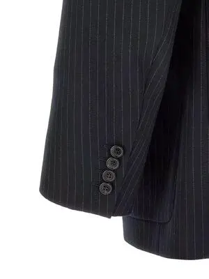 Saint Laurent Double-breasted Jacket In Pin-dot Stripe Wool Gabardine