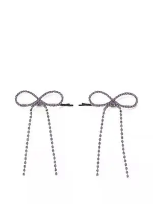 YELLOWSWALLOW Crystal-embellished Bow Hair Clips - Purple