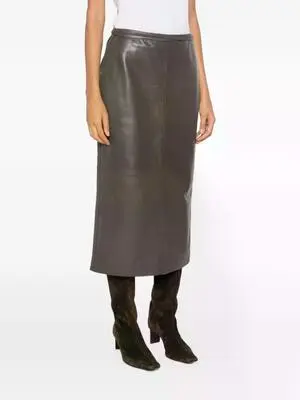 Alberta Ferretti Leather Panelled Skirt - Grey