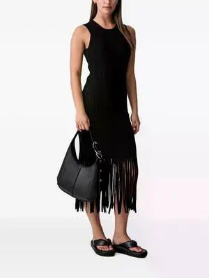 Dkny Ribbed-knit Fringe-trim Midi Dress - Black