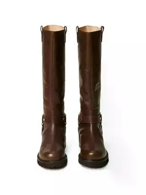 TWINSET Leather High Biker Boots With Ring