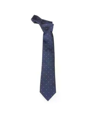 Altea Polka-dot Herringbone-weave Tie - Blue