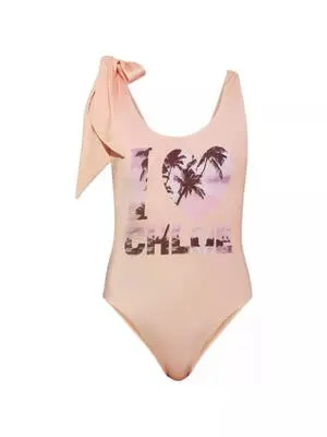 Chloé Chloé Tie-Strap One-Piece Logo Swimsuit Neutrals