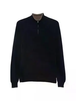 Fedeli Half-zip Knitted Sweater - Blue