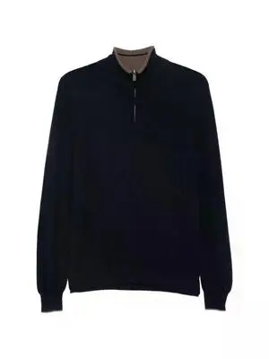 Fedeli Half-zip Knitted Sweater - Blue