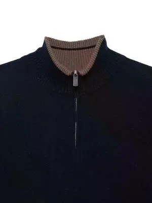 Fedeli Half-zip Knitted Sweater - Blue