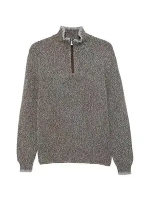 Fedeli Long-sleeve Half-zip Sweater - Brown