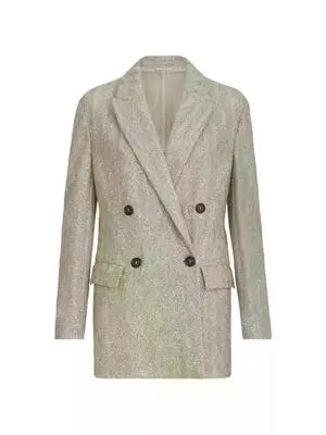 Brunello Cucinelli Dazzling Chevron Embroidery Blazer In Sparkling Mohair And Wool