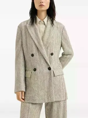 Brunello Cucinelli Dazzling Chevron Embroidery Blazer In Sparkling Mohair And Wool